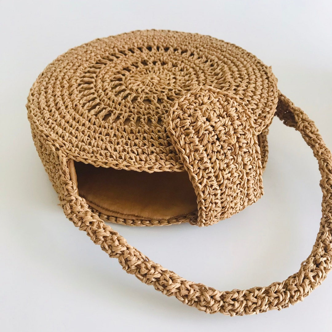 Stylish Round Raffia Bag,handcrafted Straw Handbag,perfect Beach Bag or ...