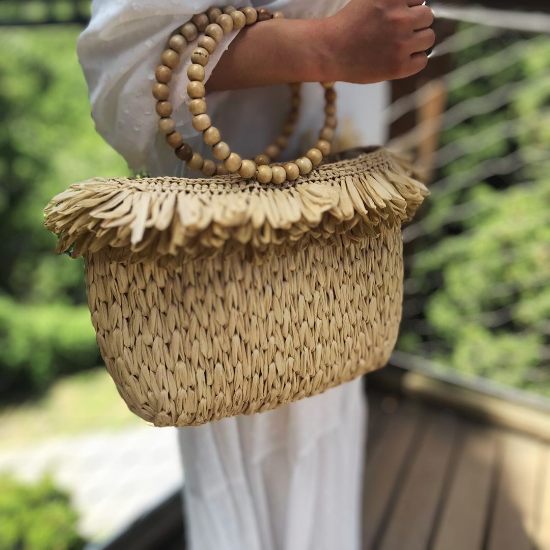 Custom Purse,authentic Handmade Wooden Beaded Handle Summer Tote ...