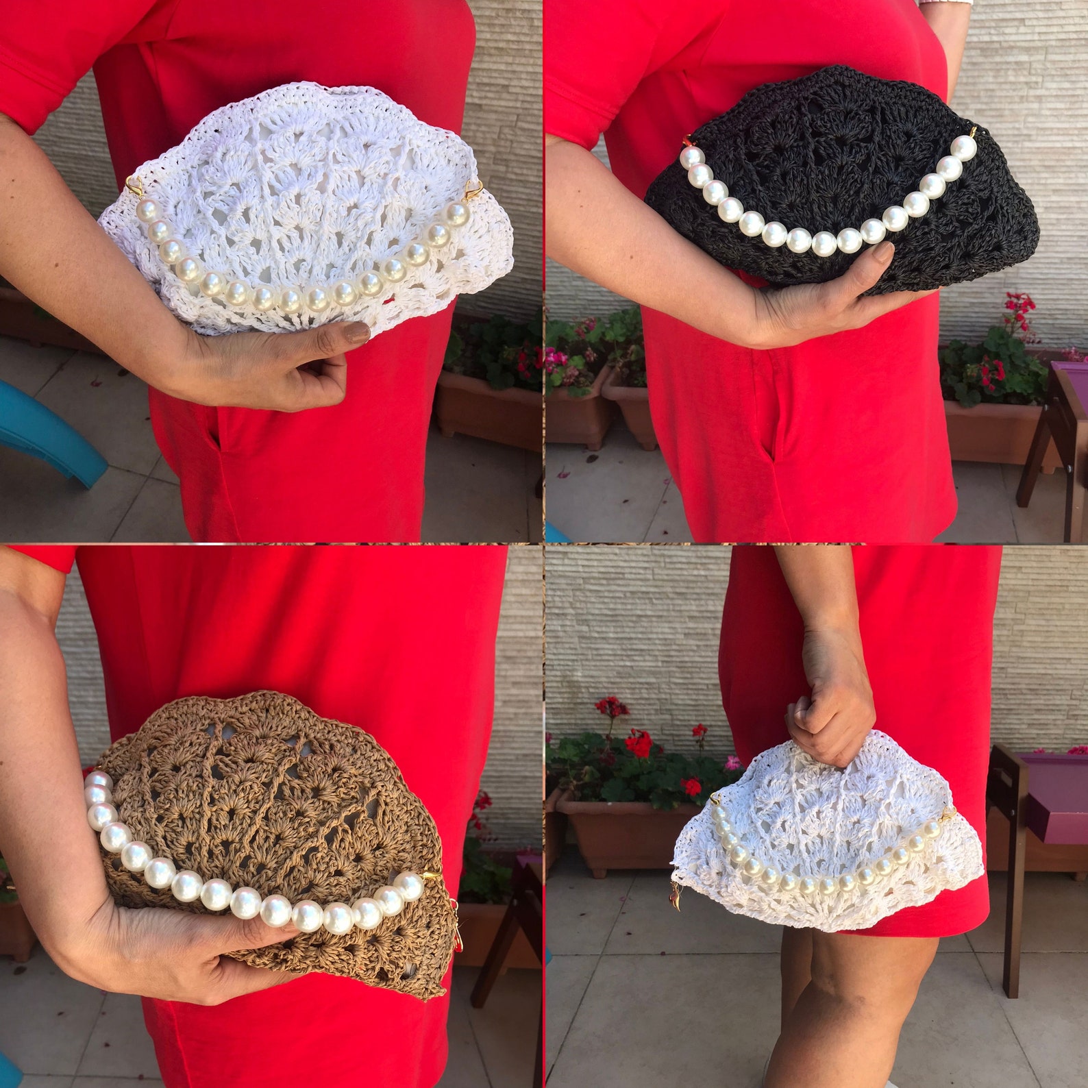 Handmade Raffia Oyster Shell Bag, Pearl Strap, Crochet Beach Purse - Etsy