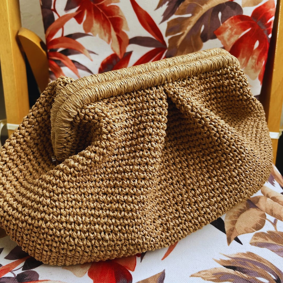 Raffia Pouch Clutch Bag for Women-personalized Knitting Bag-natural ...
