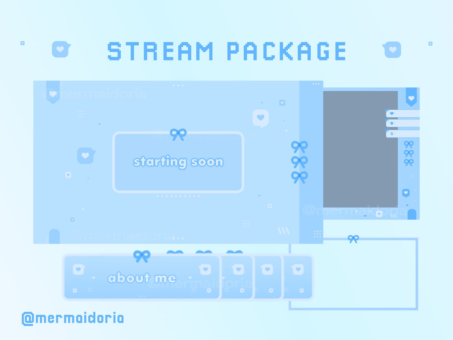 Blue Bows Heart Twitch Stream Package | Stream Overlays | Twitch Panels ...