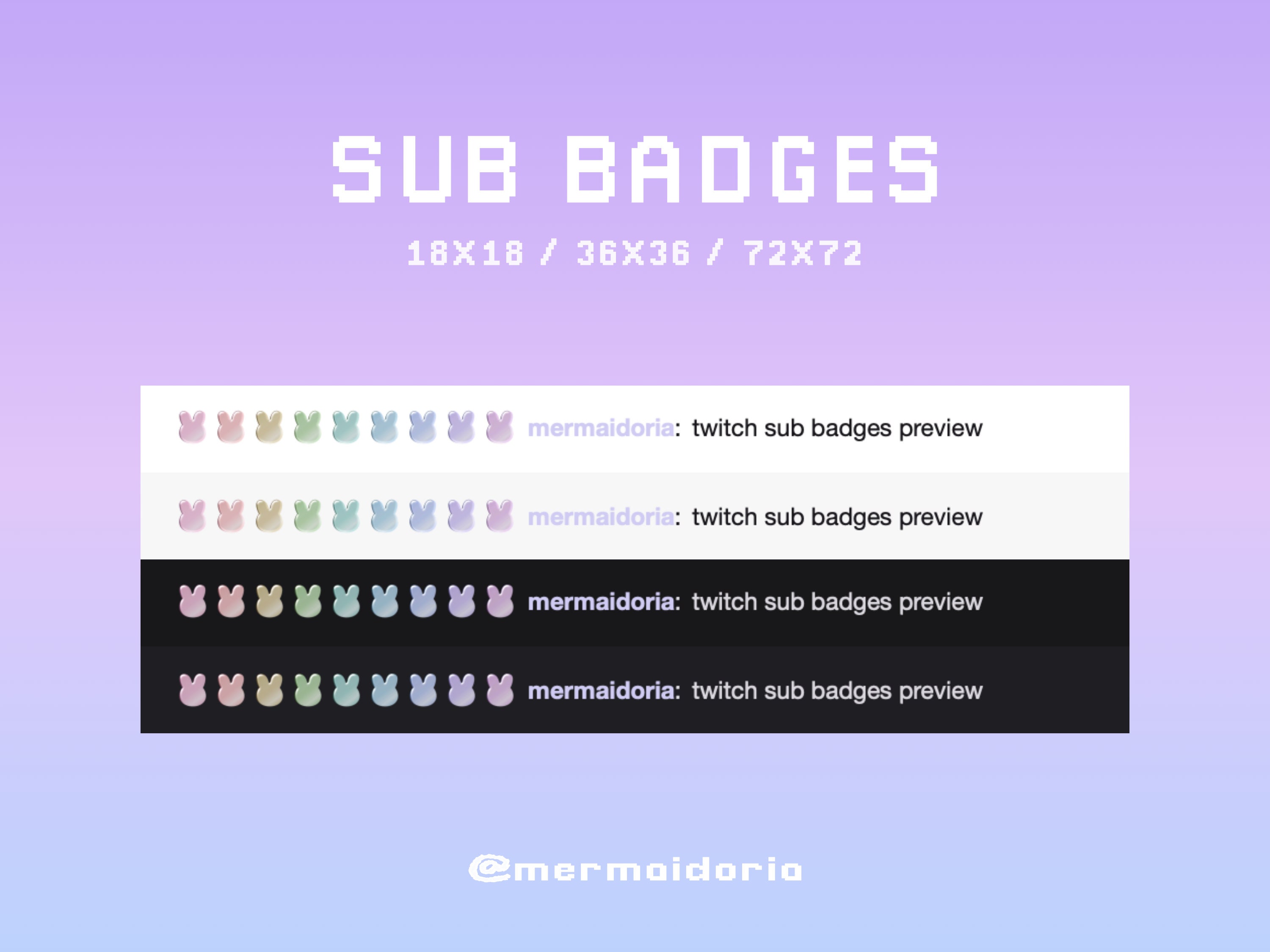Bubble Bunny Sub Badges | Rainbow Bunny Twitch Badges | Cute Bit Badges ...