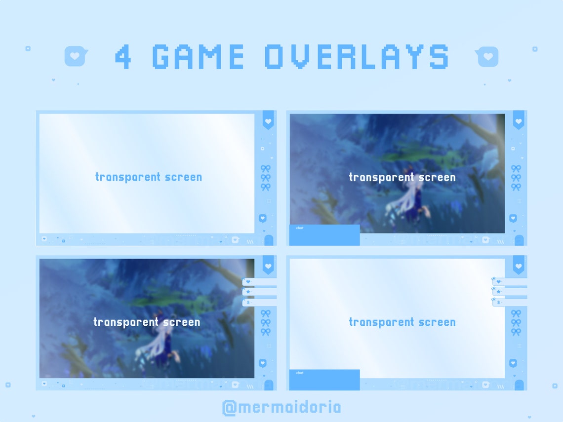 Blue Bows Heart Twitch Stream Package | Stream Overlays | Twitch Panels ...