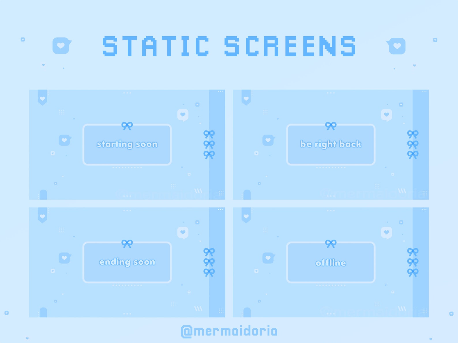 Blue Bows Heart Twitch Stream Package | Stream Overlays | Twitch Panels ...
