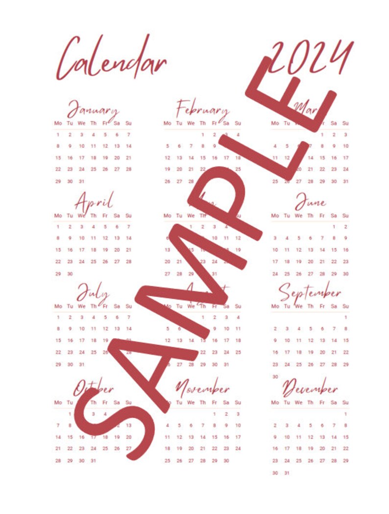 2024 Calendar Simply Pink Printable Calendar 2024 Portrait Minimalist ...