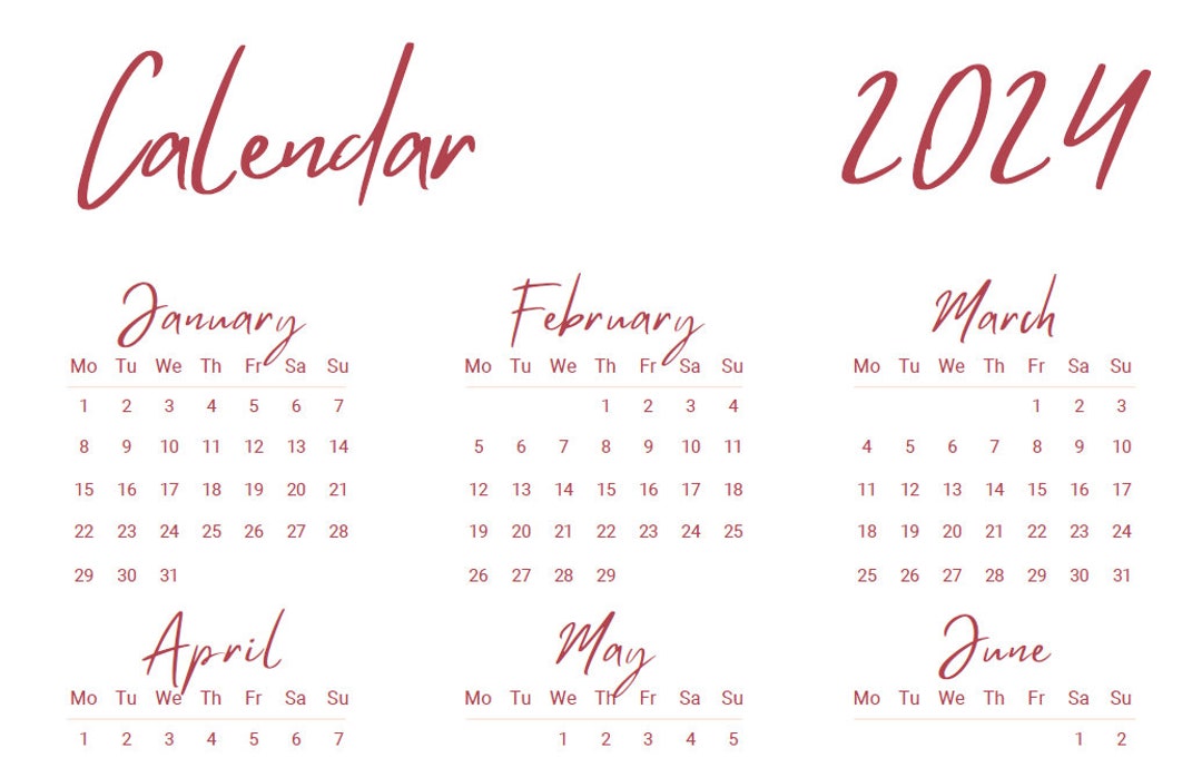 2024 Calendar Simply Pink Printable Calendar 2024 Portrait Minimalist ...