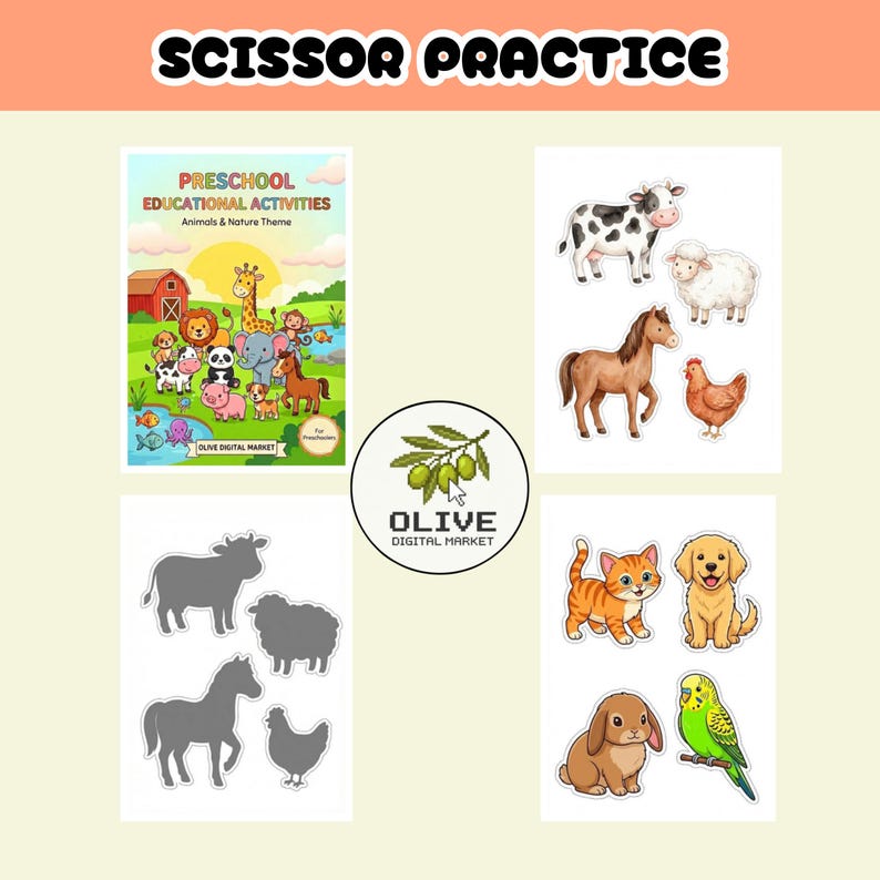 Animal Activity Book | Preschool Scissor Skills, Cut & Paste (PDF ...