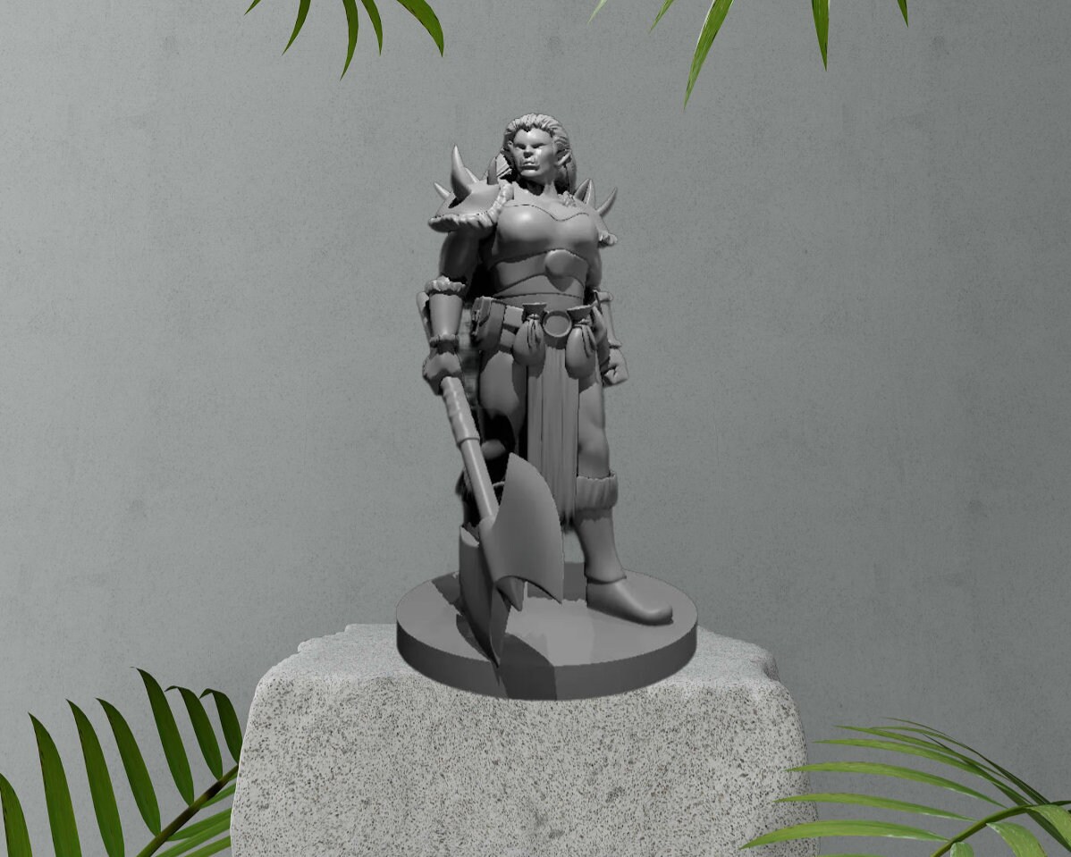 Orc Female Warrior 3D STL Model 3D Printed Miniatures Barbarian Orc Female Warrior Figure Model ...