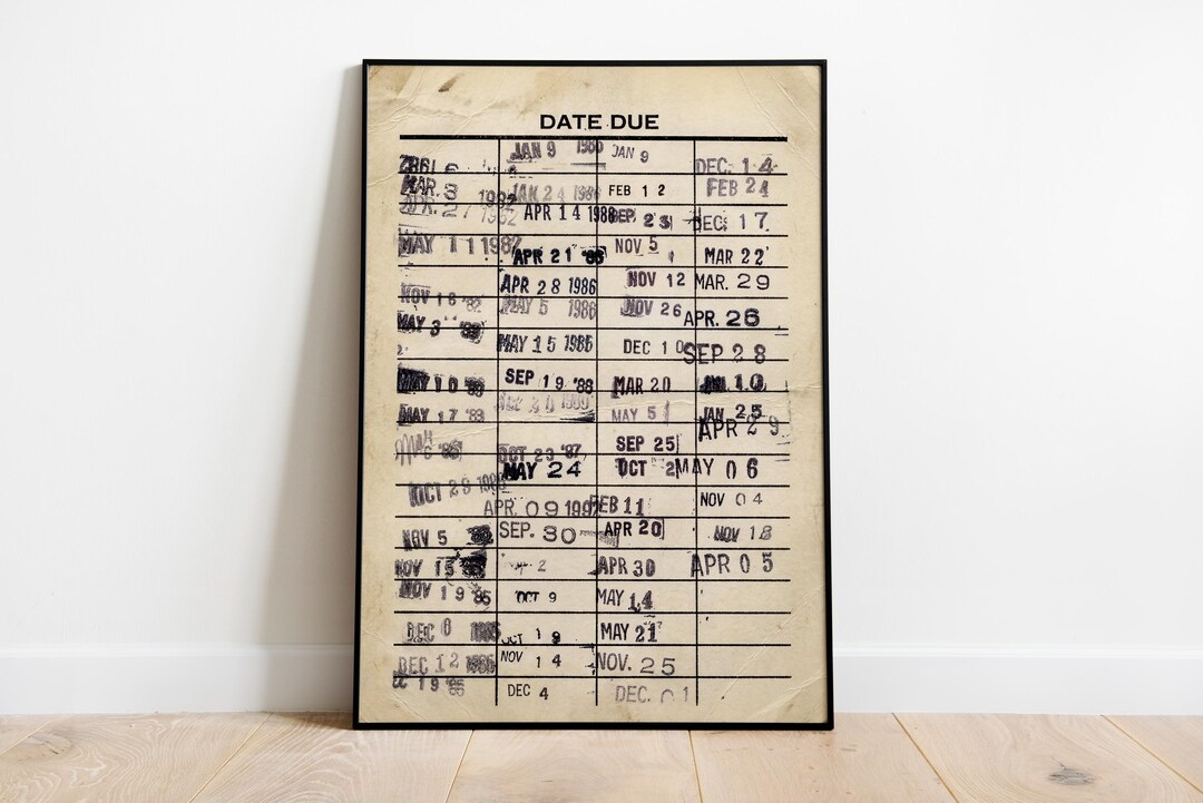 Vintage Library Card Wall Art Printable | Retro Book Due Date Card ...