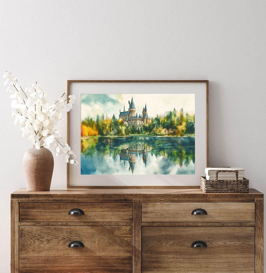 Magical Horizontal Castle Summer Watercolour, Charming Wizard Art ...