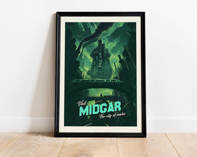 Midgar final Fantasy 7 Travel Poster, Retro Vintage Illustration, PC ...