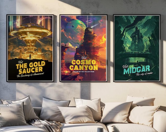 Midgar final Fantasy 7 Travel Poster, Retro Vintage Illustration, PC ...