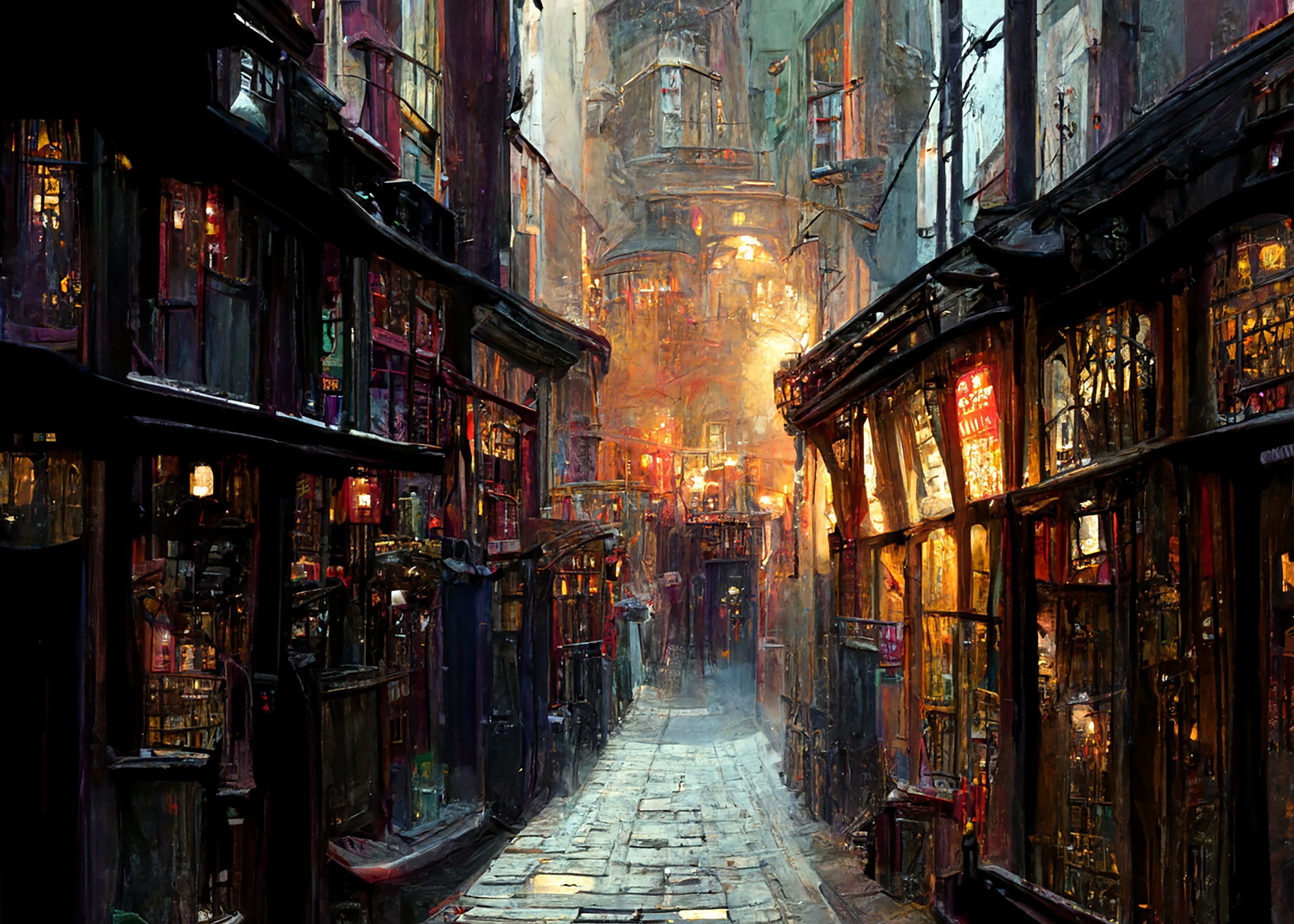 Magical Street Print: Wall Art, Alley Artwork, Digital Download ...