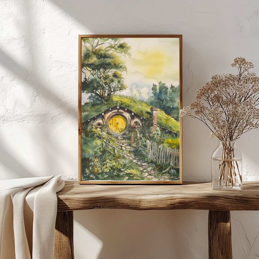 Hobbiton Print - New Zealand Hobbiton Poster - Shire Watercolor ...