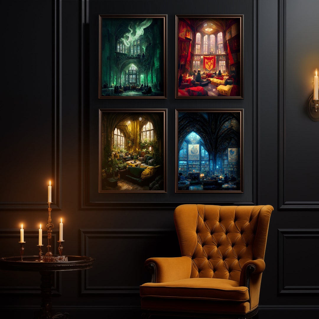 Wizard Rooms Digital Print - Magic School Dormitory Poster - Red ...