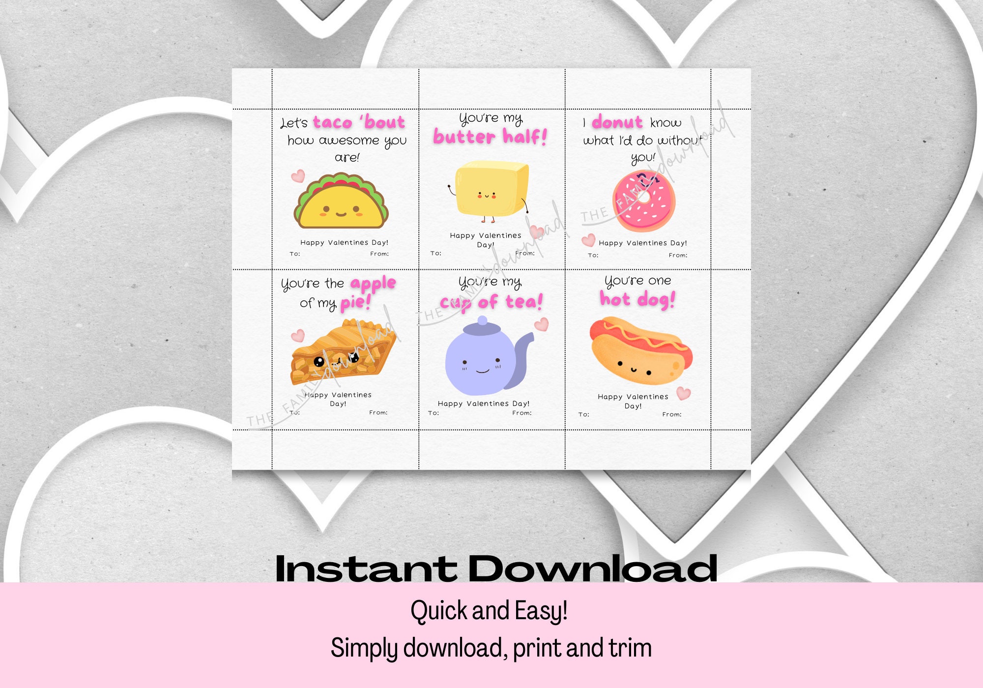 Printable Food Pun Valentines, Instant Download, Easy, DIY, Print Your ...