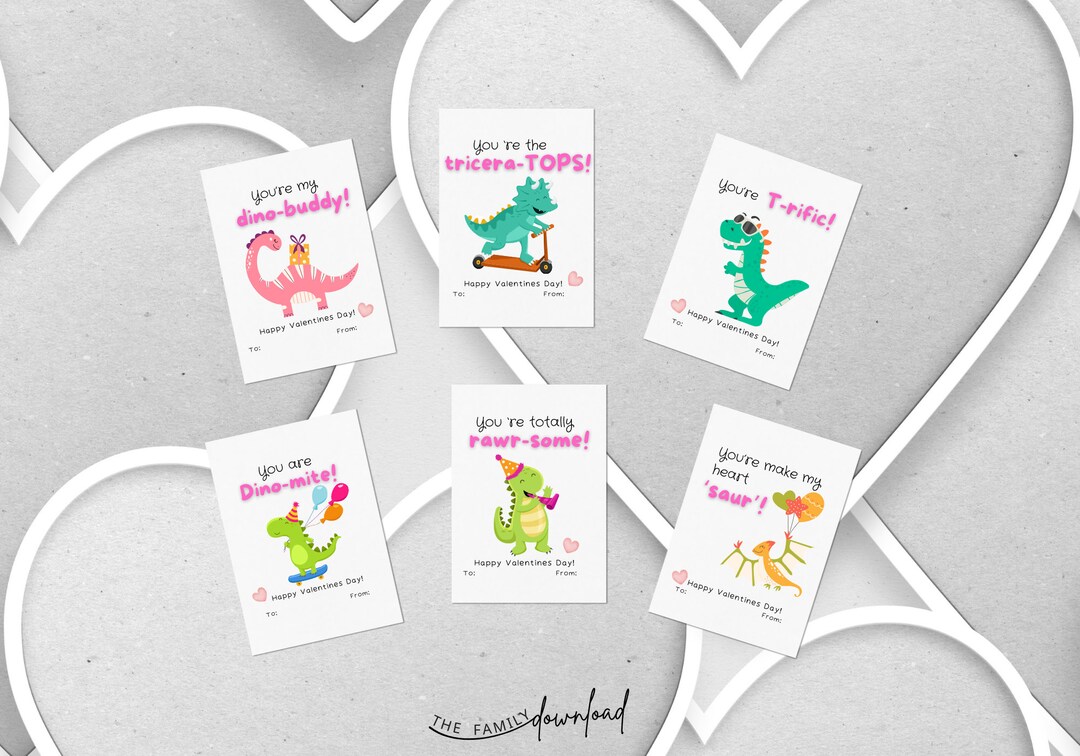 Printable Dinosaur Valentines Cards, Print at Home, Easy DIY, Kids ...