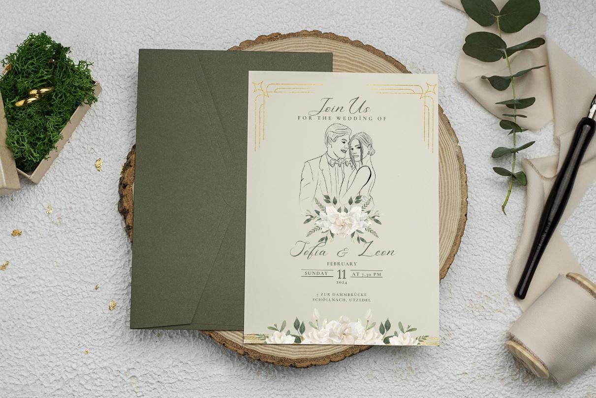 Personalized Invitation, Wedding Invitation, Invitation With Line Art ...