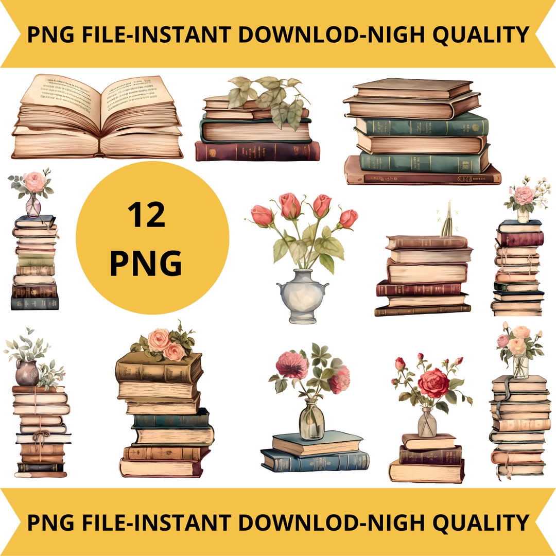 Watercolor Vintage Books Clipart-reading Clipart-library Clipart ...