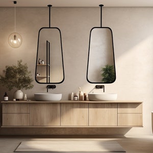 Ceiling Mounted Single Rod Interior Design Mirror, Metal Frame Hanging ...