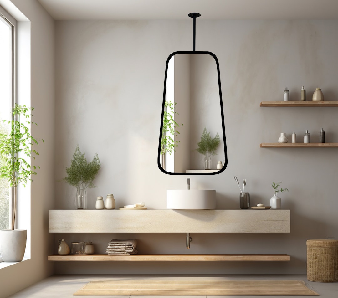 Ceiling Mounted Single Rod Interior Design Mirror, Metal Frame Hanging ...