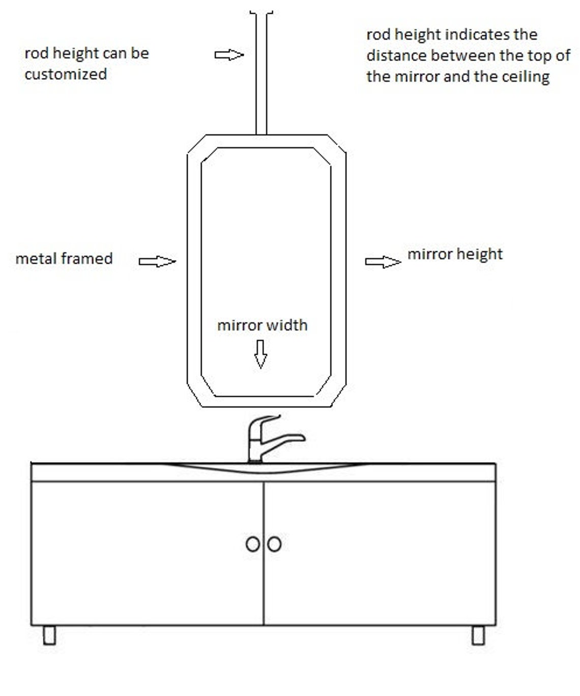 Ceiling Mounted Metal Frame Led Bathroom Mirror, Illuminated ...