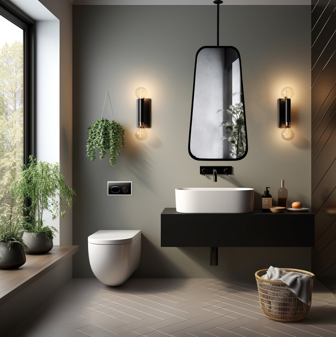 Ceiling Mounted Single Rod Interior Design Mirror, Metal Frame Hanging ...