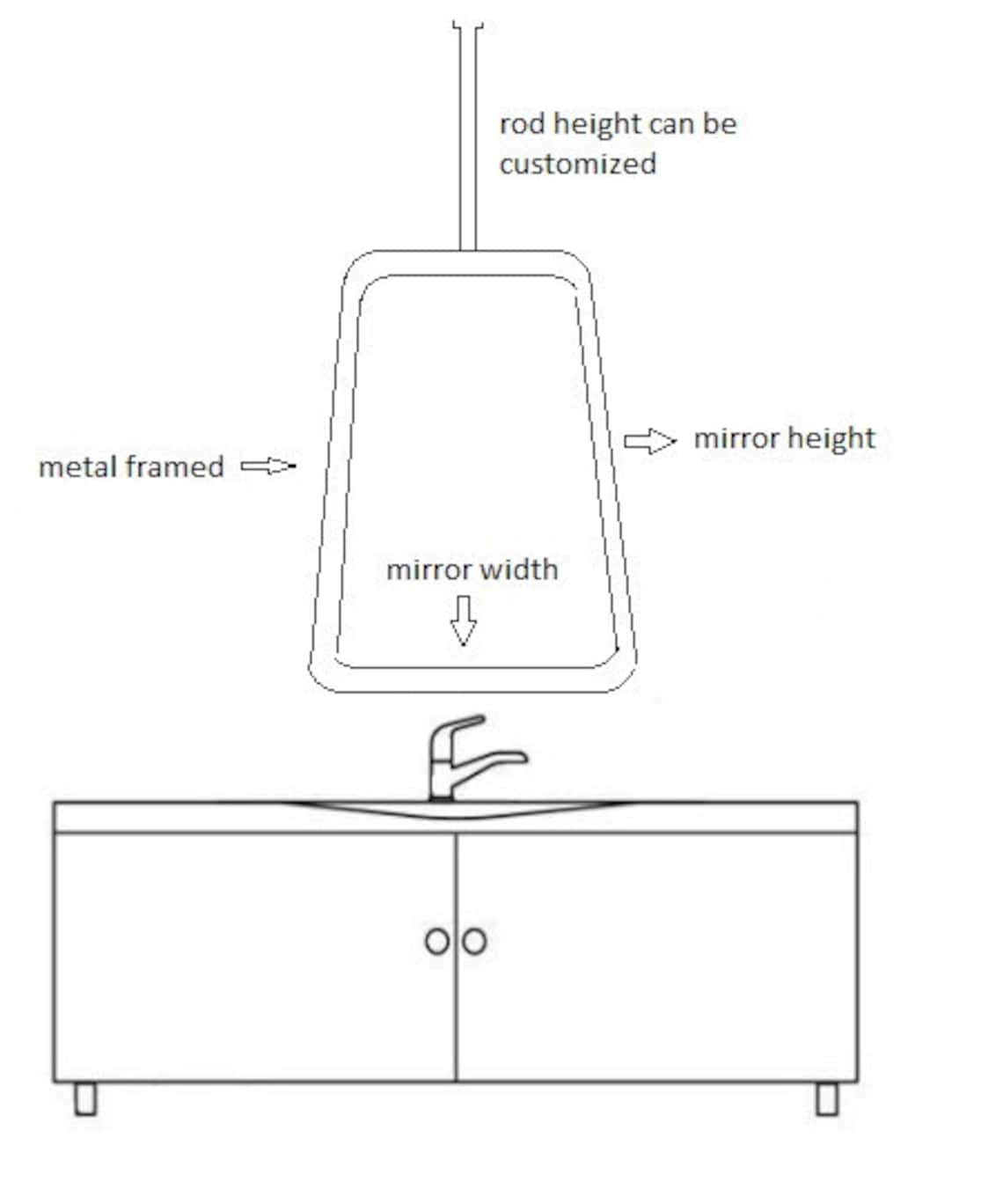Ceiling Mounted Single Rod Interior Design Mirror, Metal Frame Hanging ...