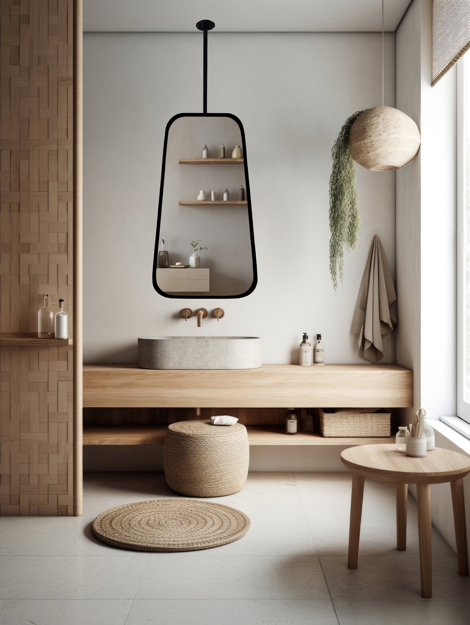 Ceiling Mounted Single Rod Interior Design Mirror, Metal Frame Hanging ...