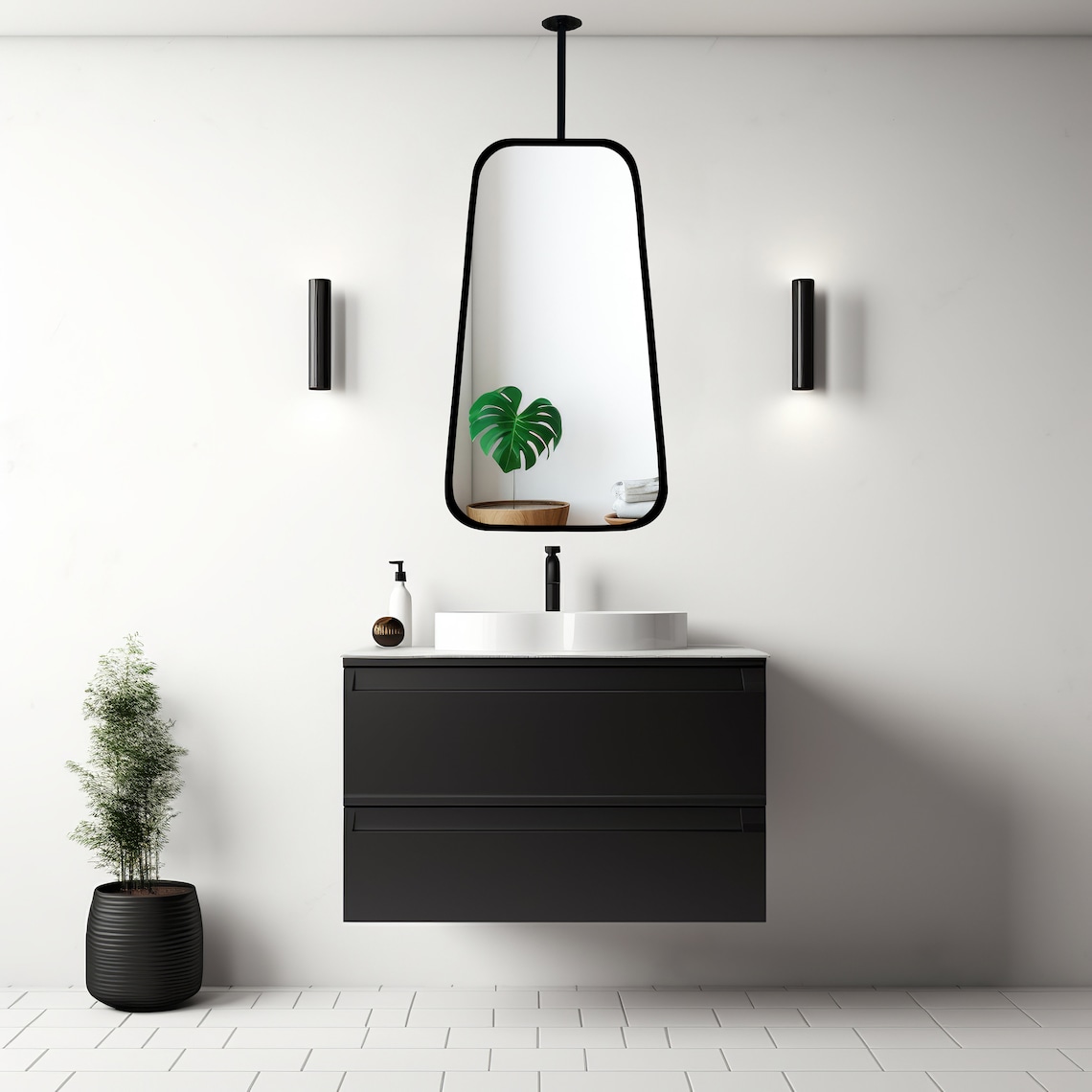 Ceiling Mounted Single Rod Interior Design Mirror, Metal Frame Hanging ...