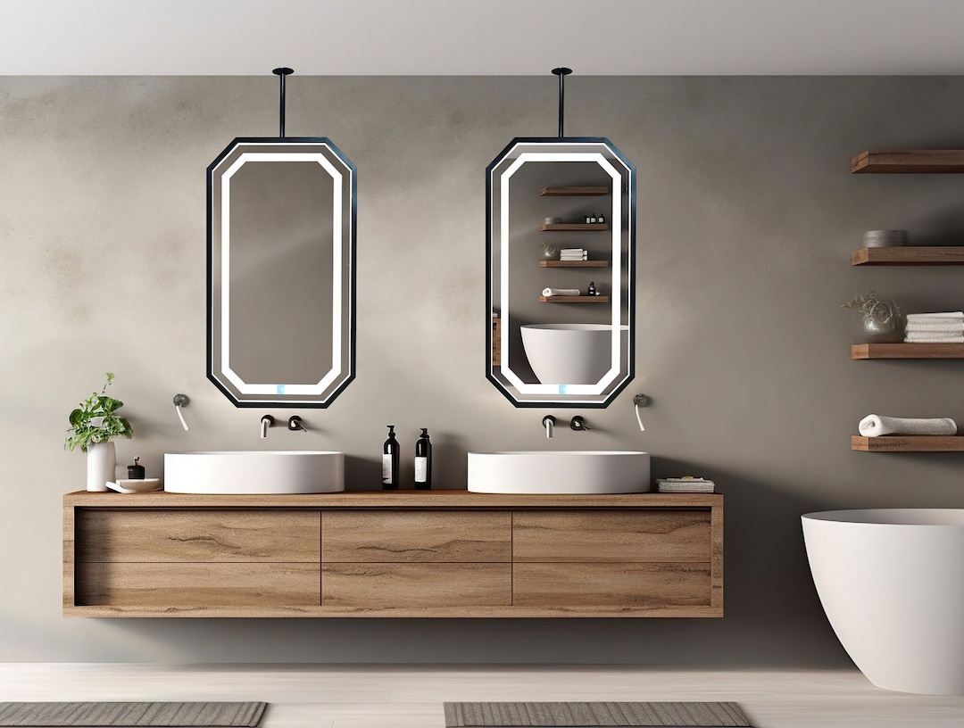 Ceiling Mounted Metal Frame Led Bathroom Mirror, Illuminated ...