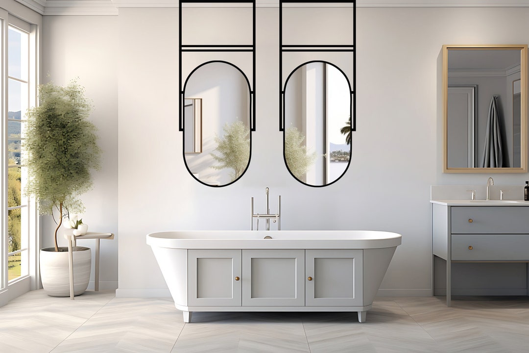 Ceiling Mounted Oval Bathroom Mirror, Ceiling Hanging Capsule Mirror ...