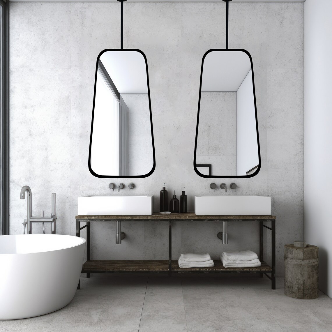 Ceiling Mounted Single Rod Interior Design Mirror, Metal Frame Hanging ...