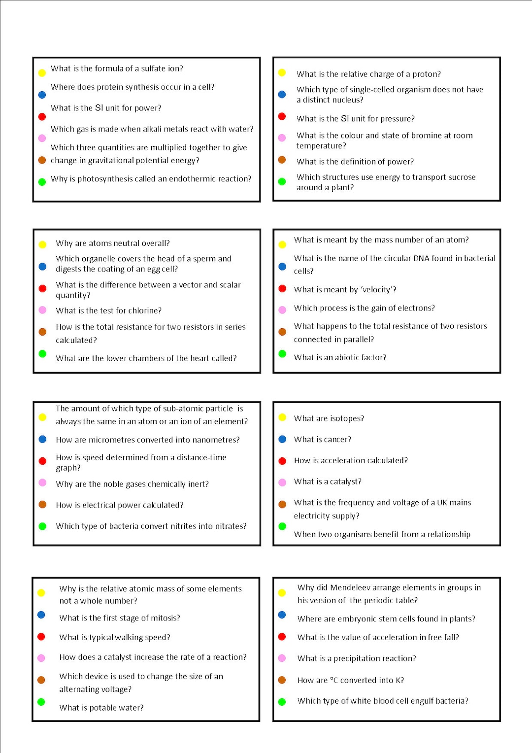 288 GCSE Science Trivial Pursuit Style Questions for Revision as ...
