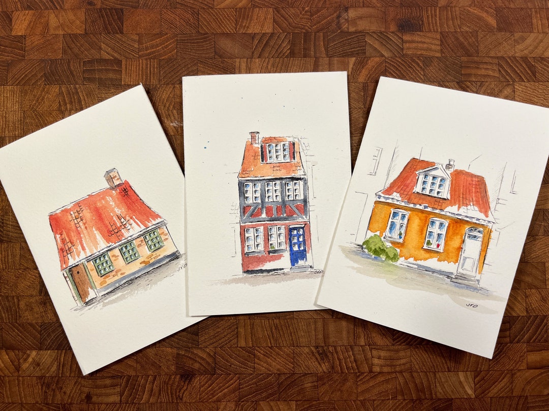 Original Handpainted Watercolor House Greeting Cards Set of 3 Blank ...