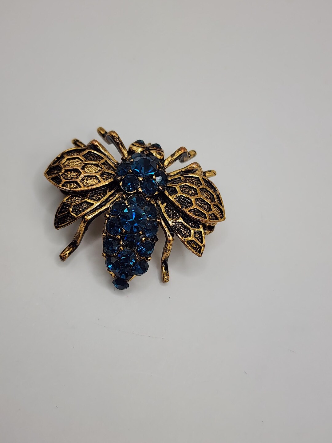 2000s Y2k Era Blue Crystal Brass Tone Metal Wasp Bee Pin Brooch - Etsy