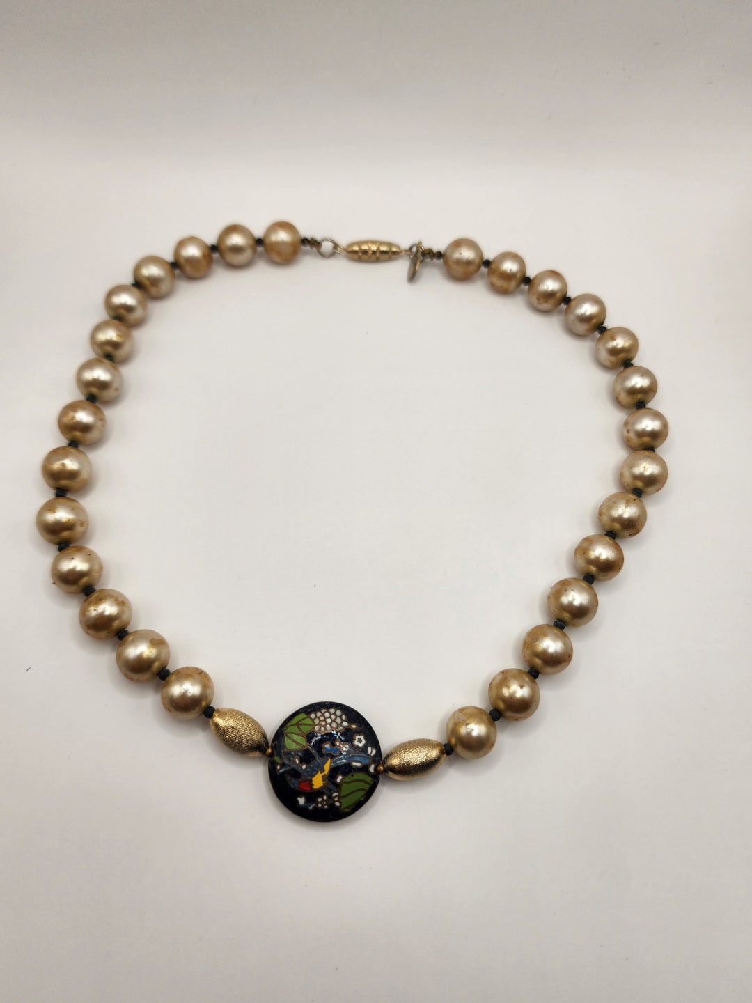 Vintage Sandra David Faux Pearl Glass Bead Choker Parrot Bird Enamel ...