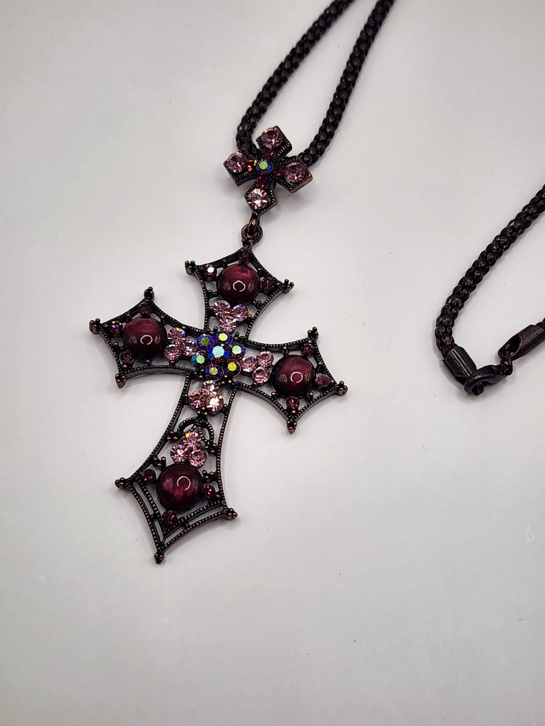 Early 2000s Purple Moonstone Pink Aurora Austrian Crystal Cross Pendant ...