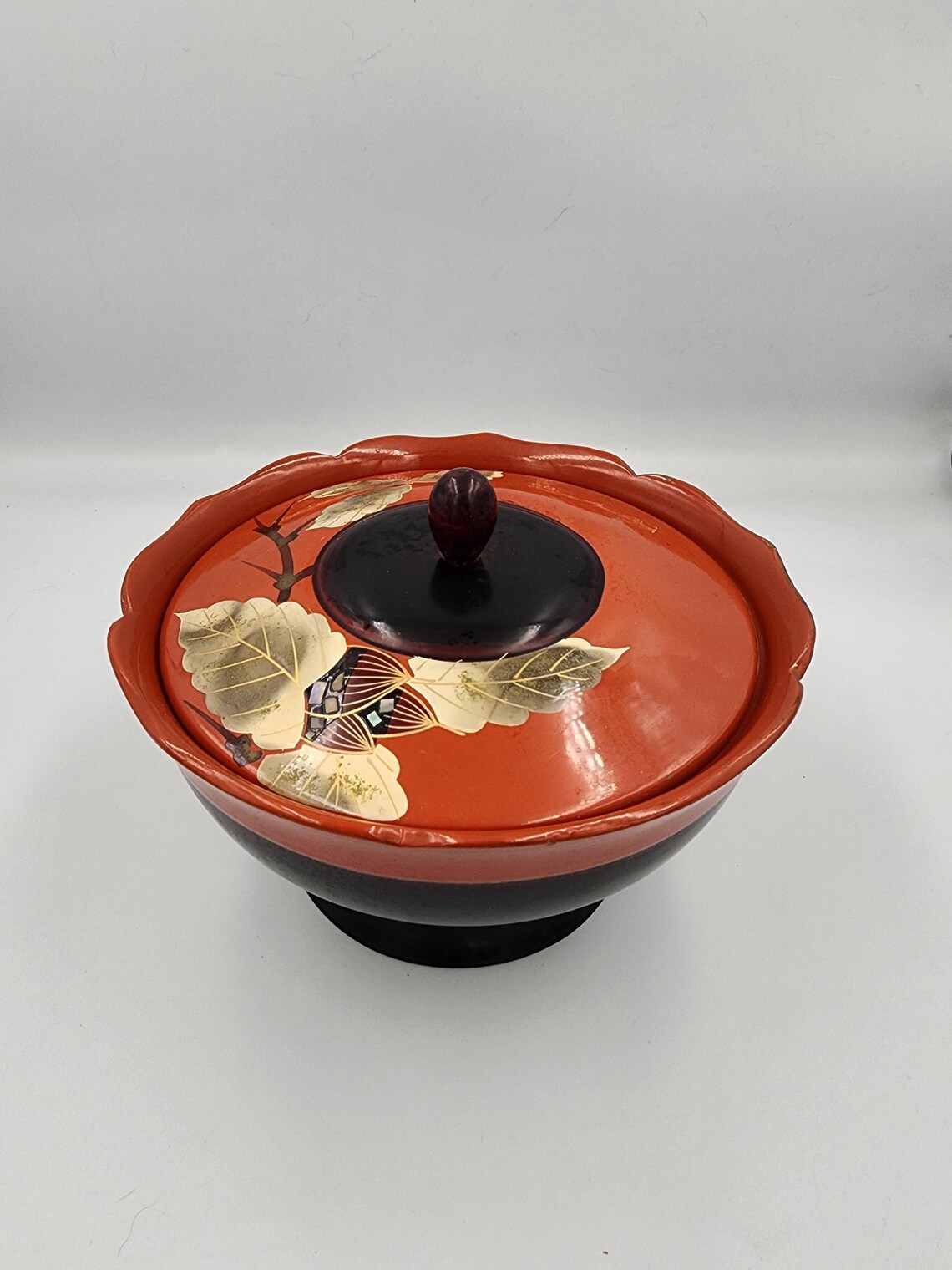 Japanese Japan Lacquer Lacquerware Wood Bowl With Lid Acorn Gold Leaf ...