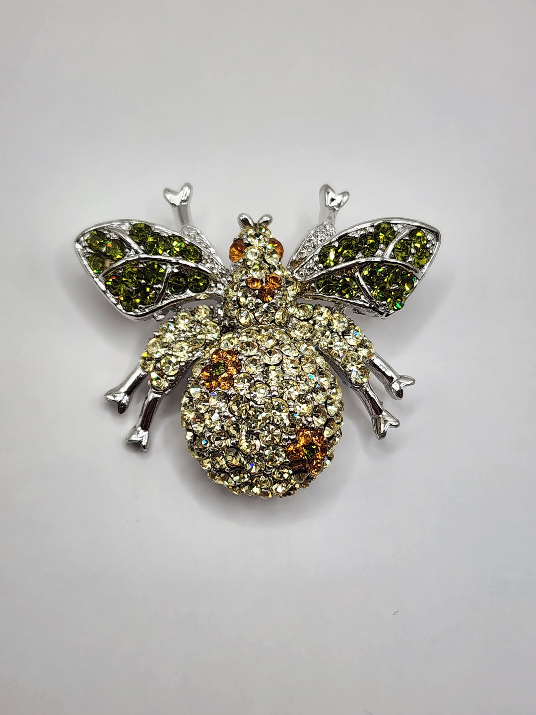 2000s Era Green Clear Crystal Silver Tone Metal Wasp Bee Pin Brooch - Etsy