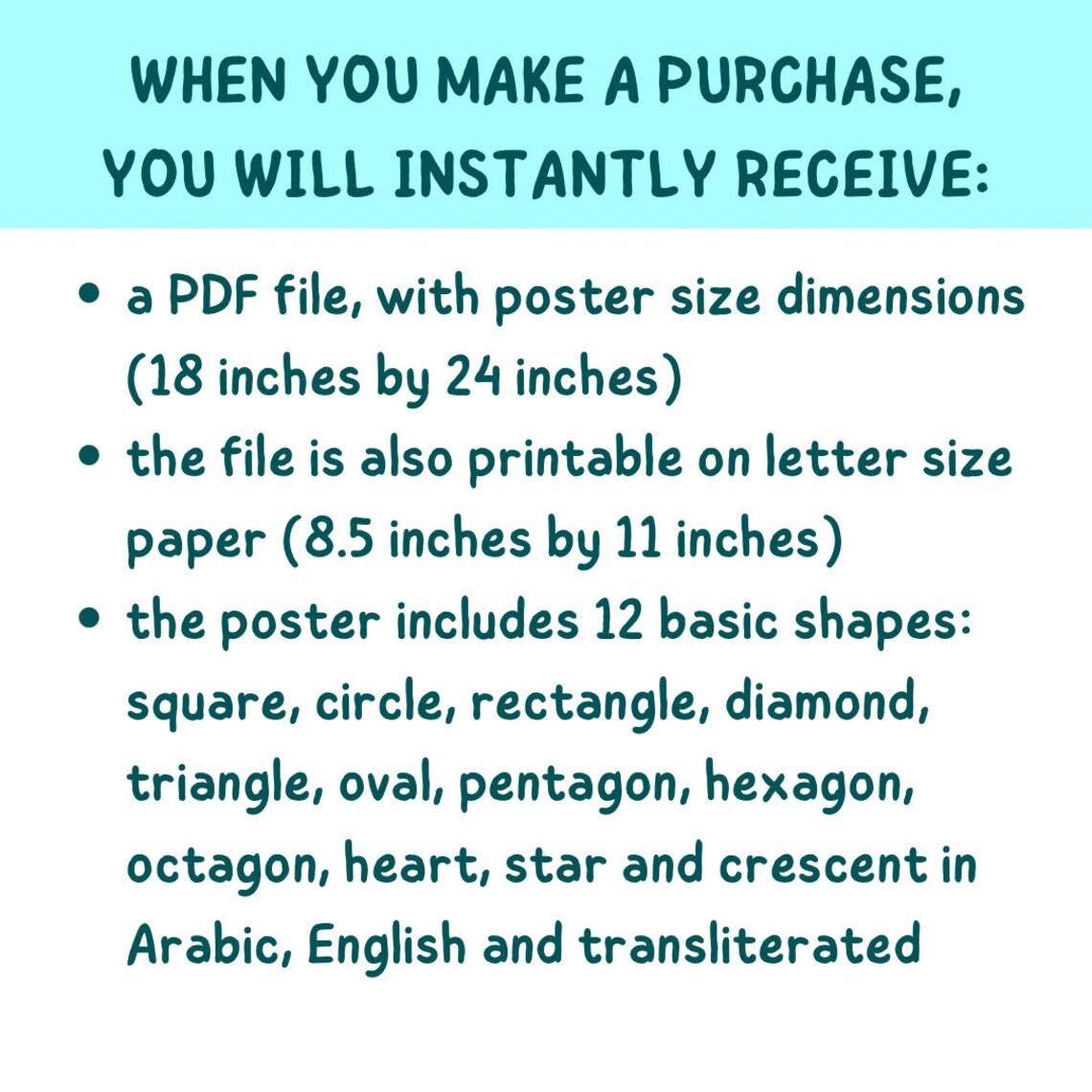 Arabic Shapes Poster - Printable - Arabic Education - Preschool ...