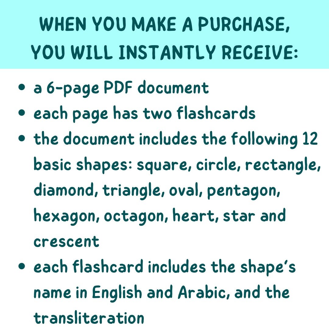 Arabic Shapes Flashcards - Printable - Arabic Education - Preschool ...