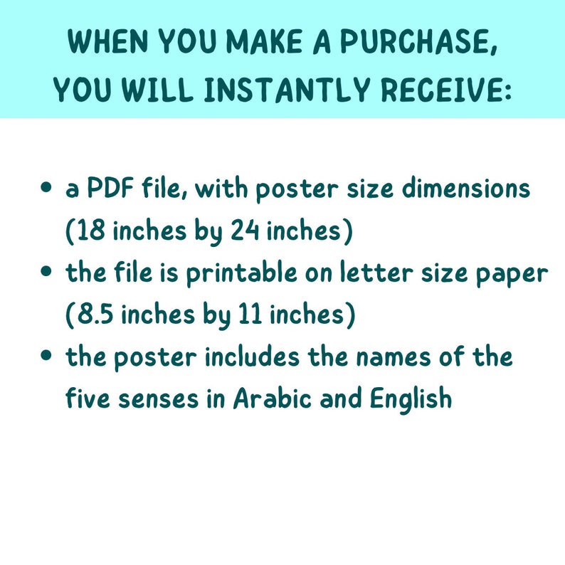Five Senses Poster Arabic and English Poster - Printable - Arabic ...