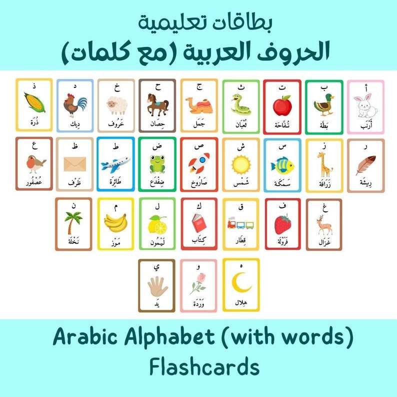 Arabic Alphabet With Words - Flashcards - Arabic Letters - Arabic ...