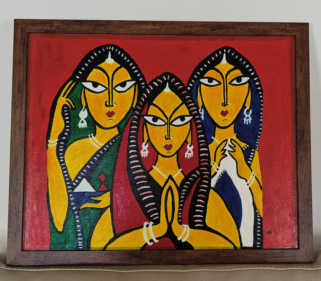Bengali Folk Art Kalighat Painting Hand Painted on Canvas With Acrylic ...