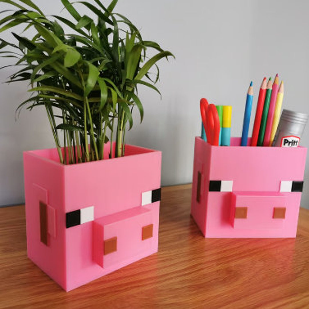 Minecraft Pig Plant Pot, Desk Top Organizer, Cute Pen Pot, Quirky ...