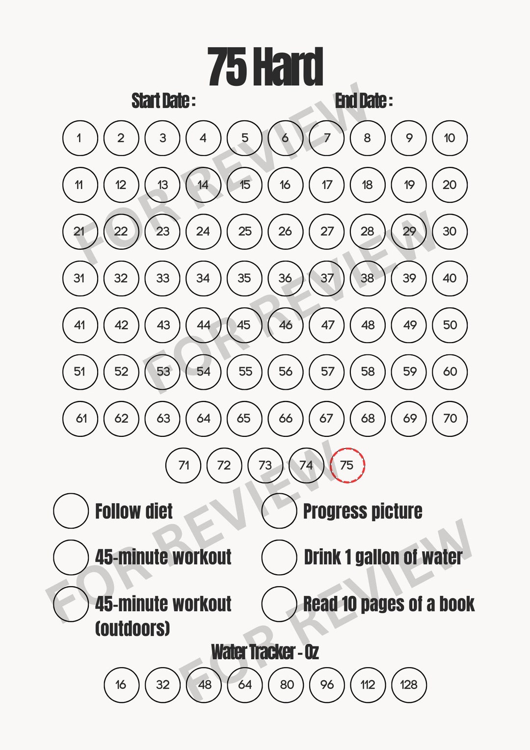 75 Hard Tracker, Printable Digital Download - Etsy Australia