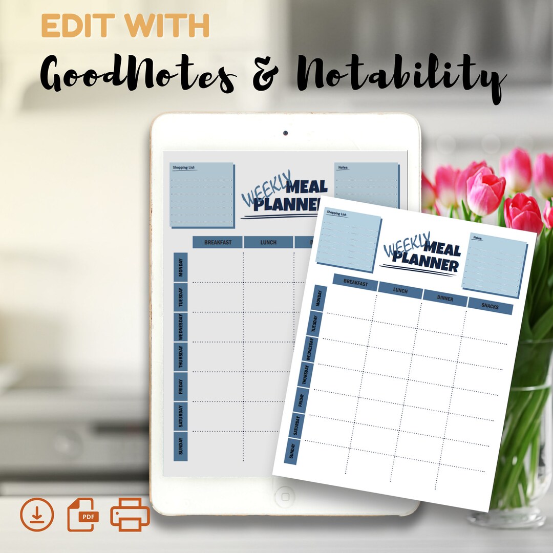 Meal Planner Printable Weekly, Digital Meal Planner, Menu List, Weekly ...