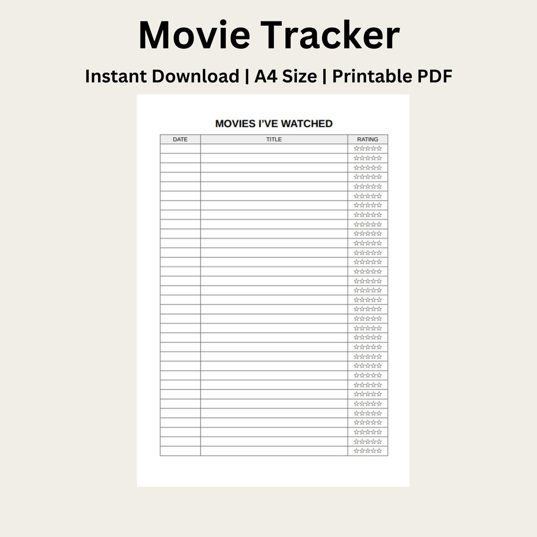 Movie Tracker Printable A4 Size PDF - Etsy UK