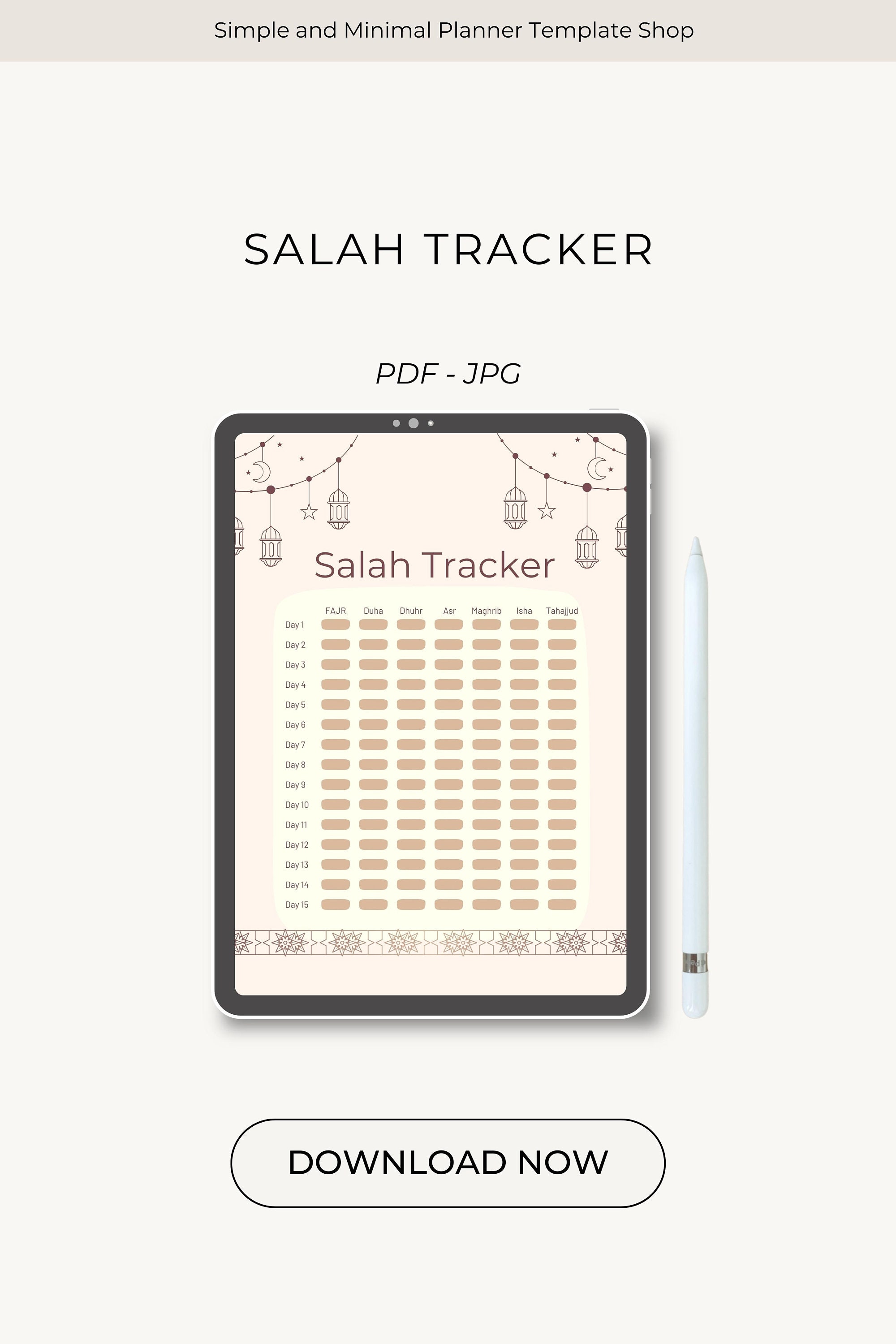 Salah Tracker Printable Prayer Sheet Digital Islamic Prints Minimal ...